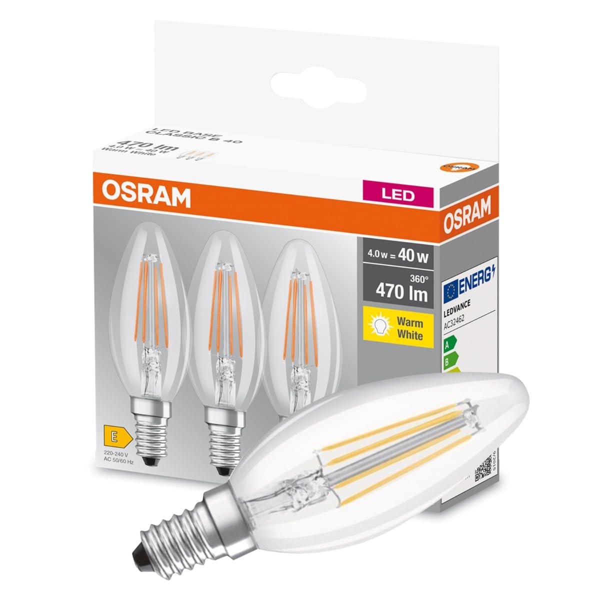 OSRAM LED Base Classic B / LED-lamp in candle shape with E14-base / not ...