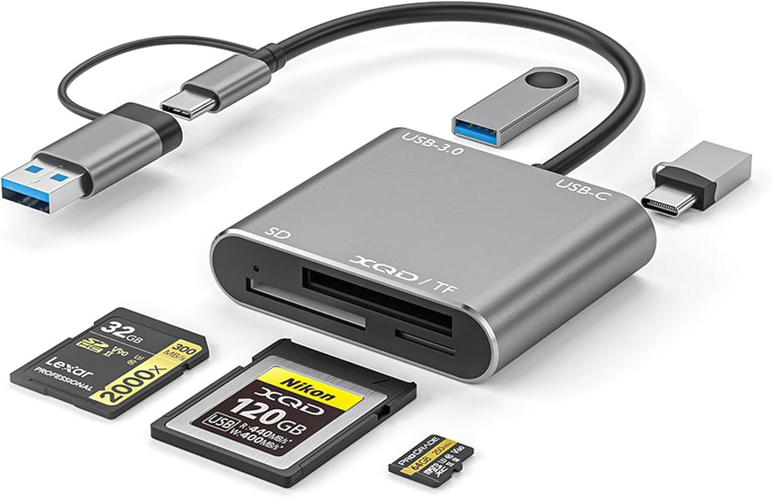 Amazon.com: XQD SD/TF Card Reader USB C(10Gbps),5 in 1 Dual-Slot ...