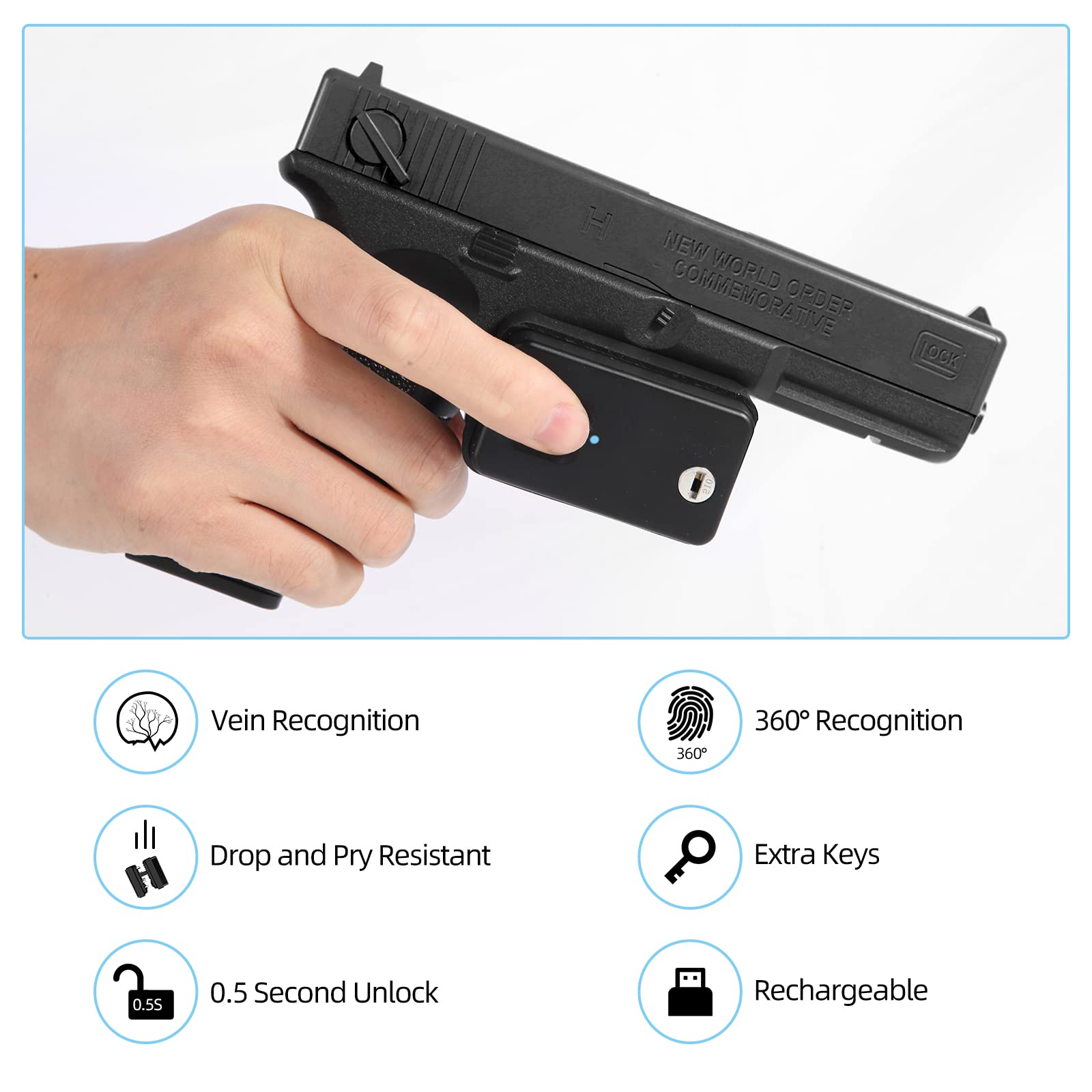 CXGRISE Biometric Trigger Lock, Fingerprint Gun Locks Fit Most Handguns ...