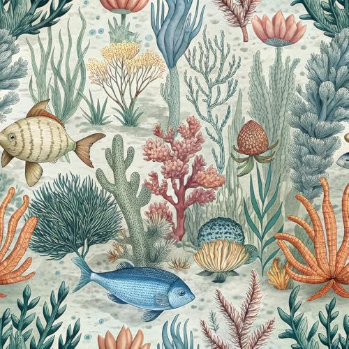 VistaPalette 18"x236" Watercolor Blue Underwater Turtle Peel and Stick ...