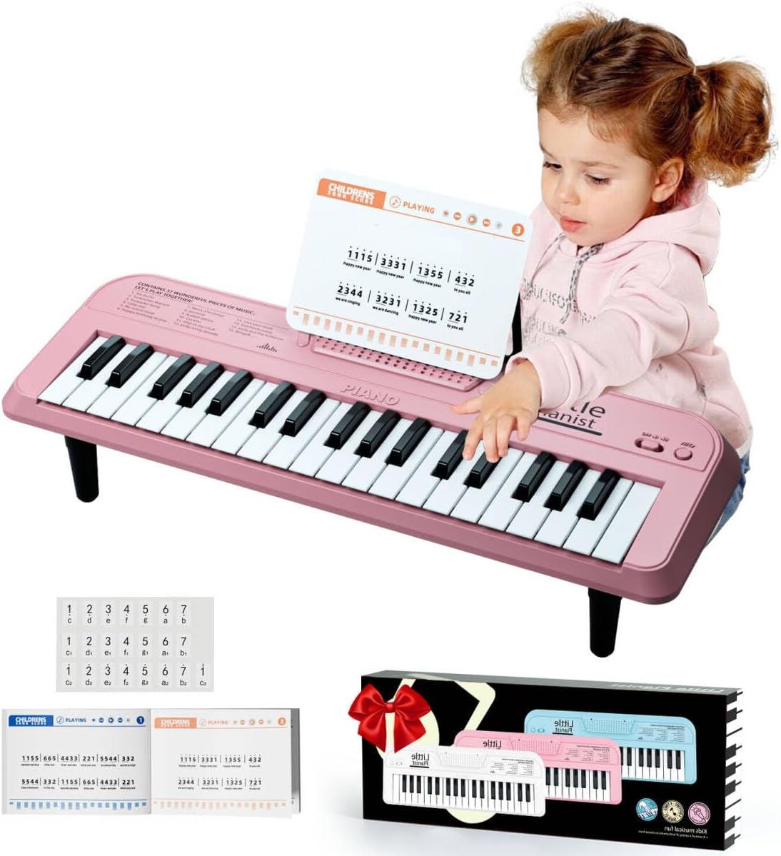 Amazon.com: 37 Keys Keyboard Piano for Kids, Pink Portable Music Toy ...