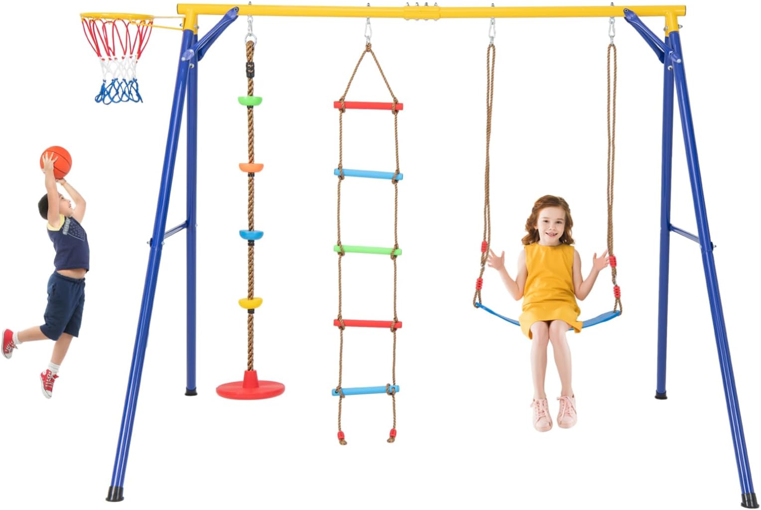 Maxmass 4-in-1 Kids Swing Set, Metal Frame Swing Playset with ...