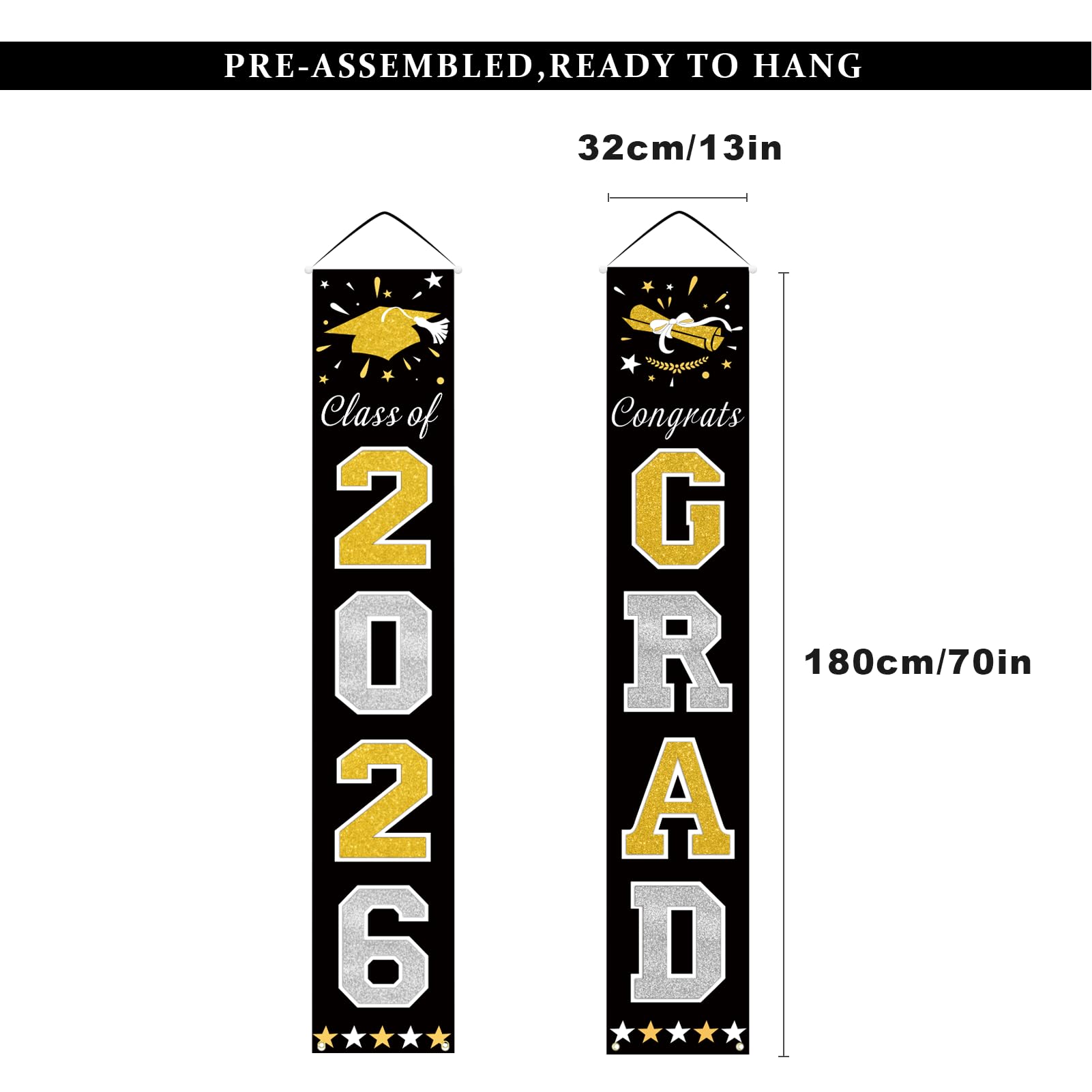 Snapklik.com : Graduation Decorations 2026, Black & Gold Class Of ...