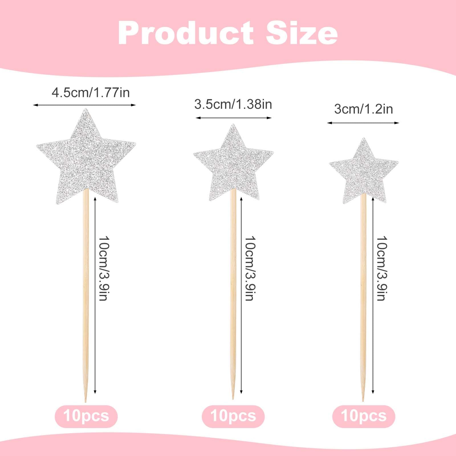 Snapklik.com : Thinp 30 Pcs Star Cupcake Picks,Silver Stars Cupcake ...