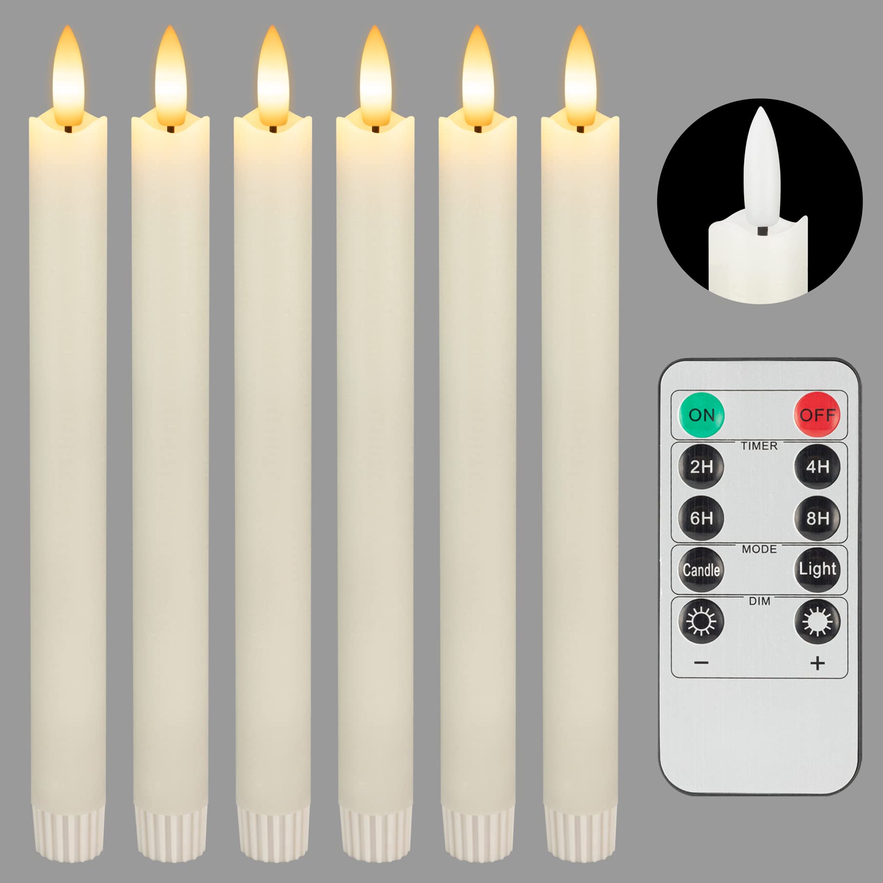 SEHNSY Real Wax Flameless Taper Candles with Remote Timer,Battery ...