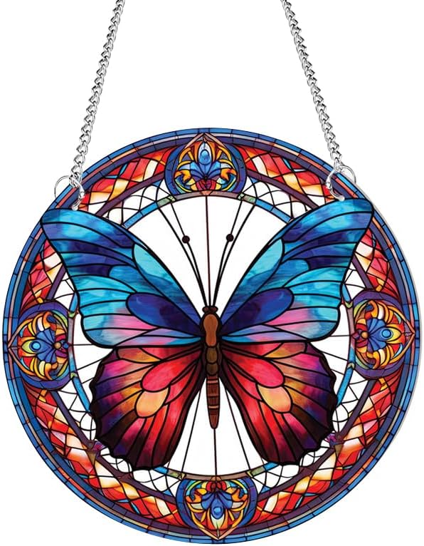 Amazon.com: KyeeaDIY Butterfly Stained Glass Suncather Window Hangings ...