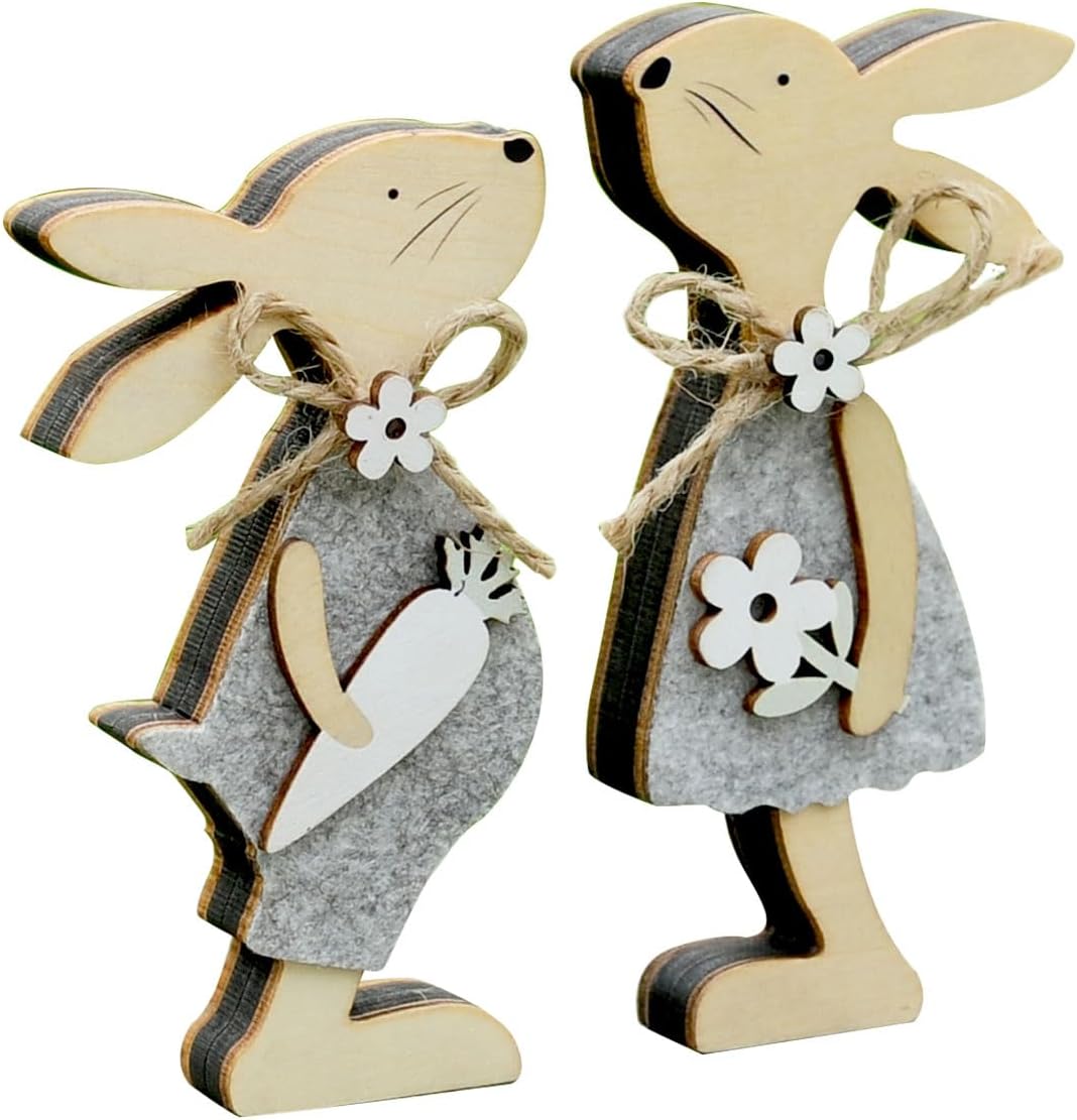 Amazon.com: 2 pcs Wooden Bunny Decor Sign, Farmhouse Rabbit Tiered Tray ...