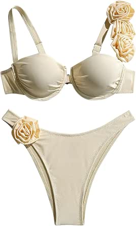 Amazon.com: HGps8w 3D Flower Bikini Sets for Women Sexy Underwire Push ...