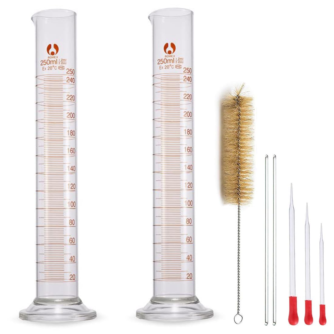 Buy Glass Graduated Cylinder 250ml, JESSTOLO 2-Pack 250ml Thick ...