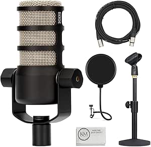 Amazon.com: Rode PodMic Dynamic Podcasting Microphone | Black Bundle with Pop Filter + Desktop ...