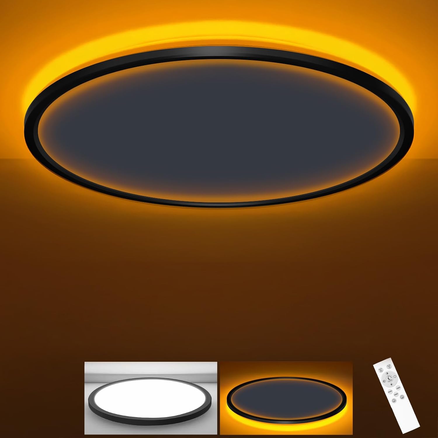 zemty 15 Inch Flush Mount Ceiling Light with Night Light 1800K, 3000K ...