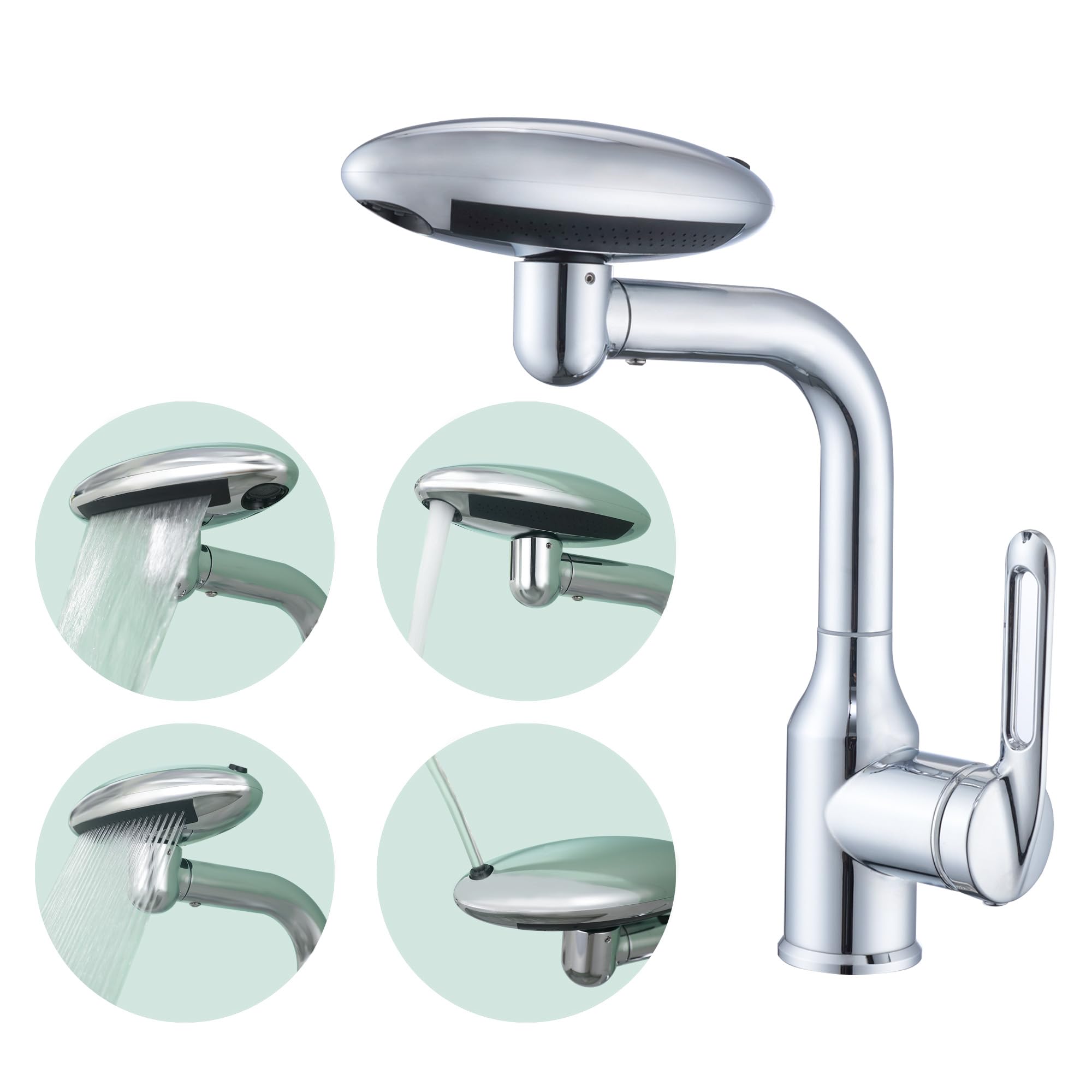 ICREEH Waterfall Bathroom Sink Faucet, Multifunctional Basin Faucet ...