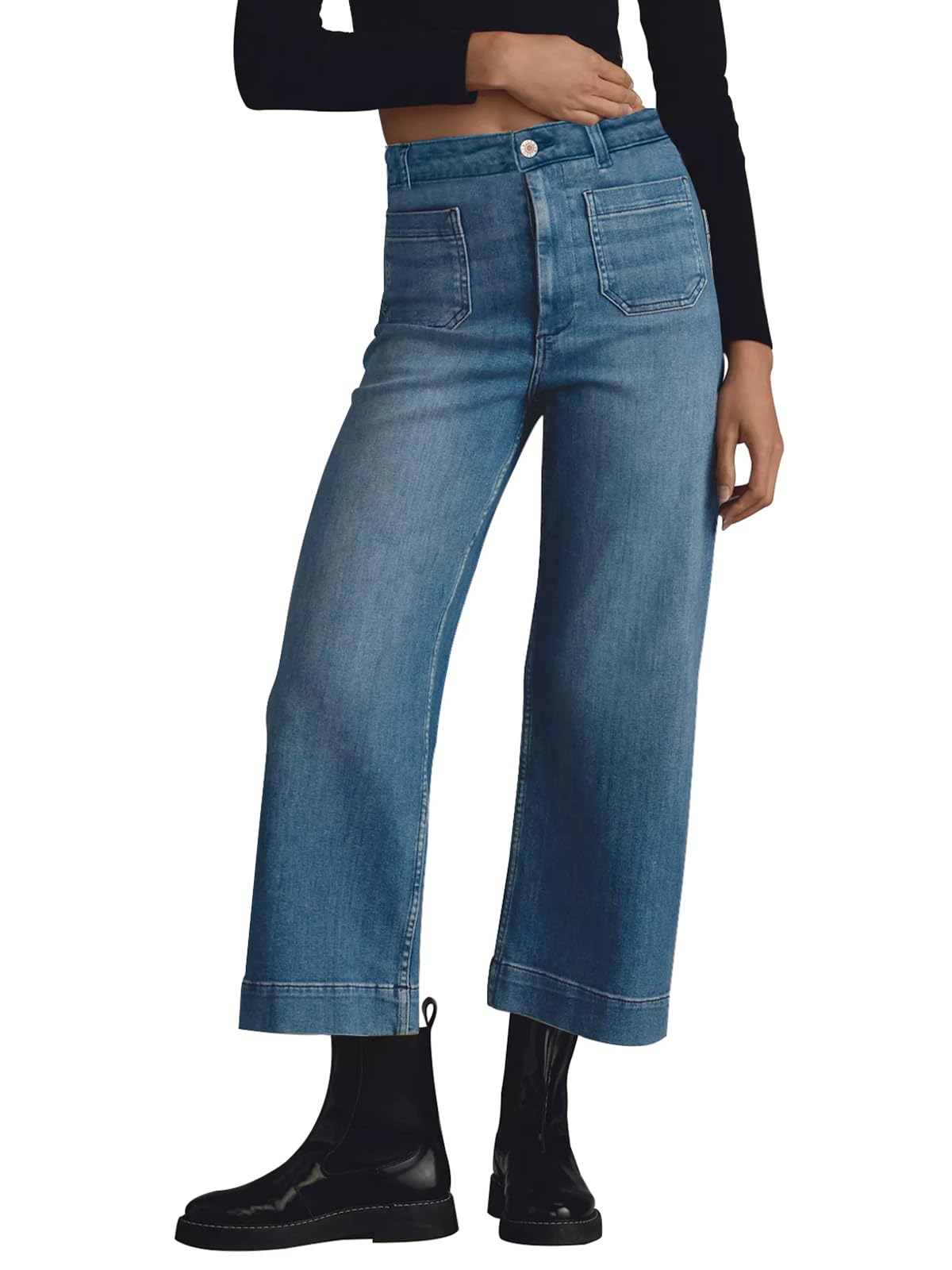 KUNMI Women's Wide Leg High Waisted Stretchy Straight Leg Jeans Baggy ...