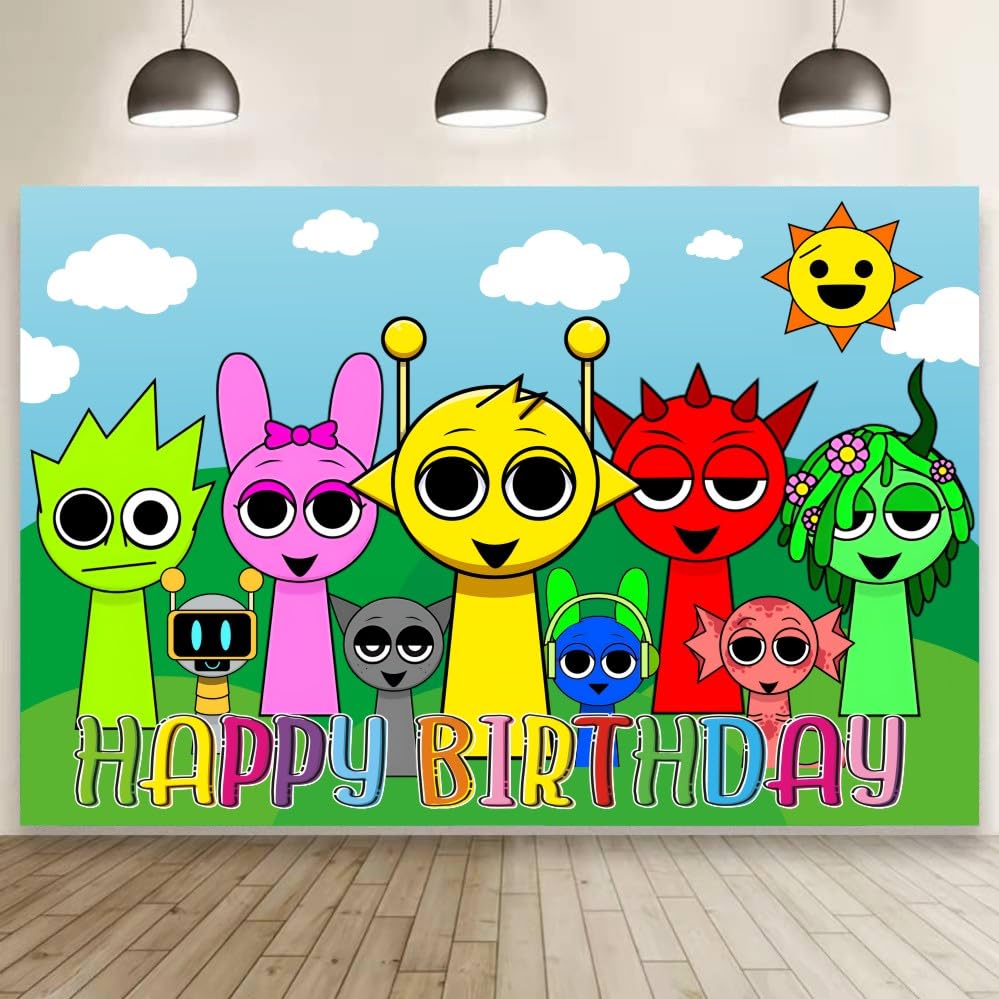 Amazon.com: Sprunki Happy Birthday Backdrop, 5x3ft Birthday Banner for ...
