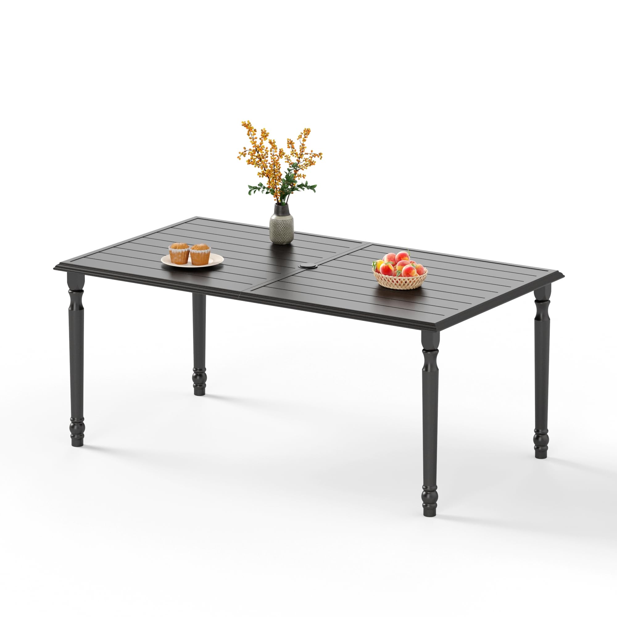 Amazon.com : PHI VILLA Metal Patio Dining Table Steel Rectangular ...