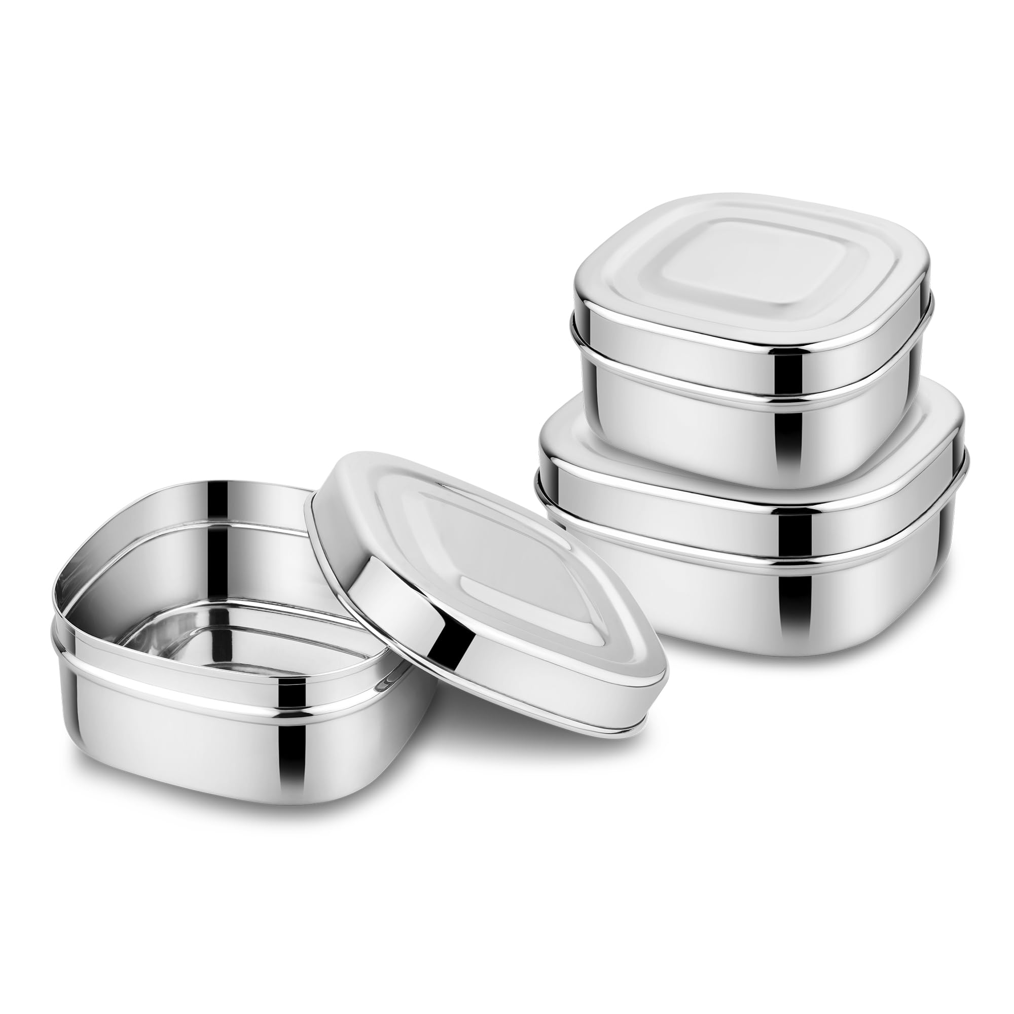 KITCHEN CLUE Stainless Steel Square Storage Containers Box/Dabba For ...