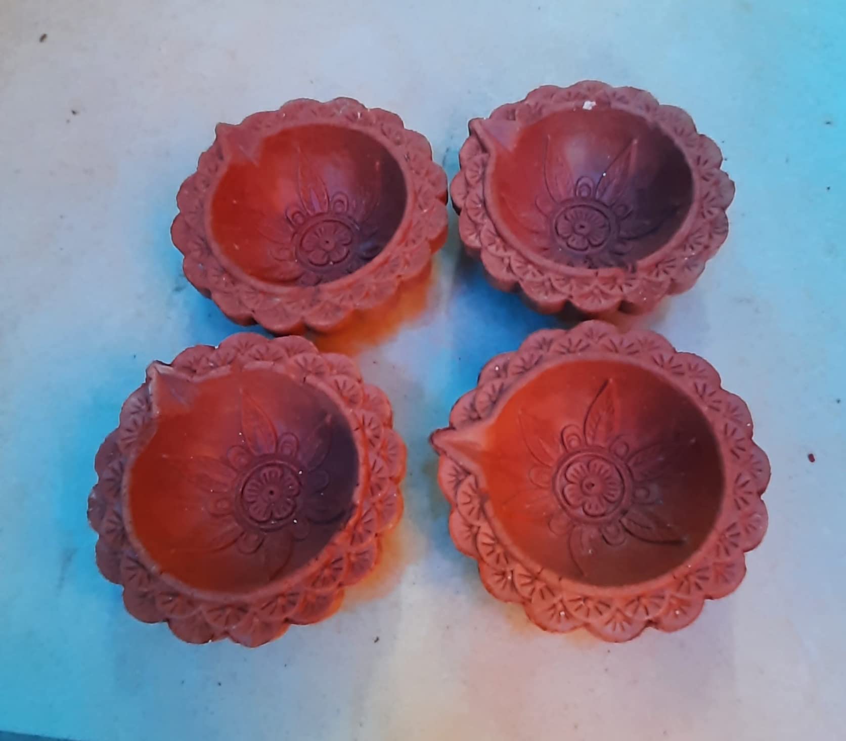 Buy Brown Set of 4 Medium Size Clay DiyaTraditional Terracotta Color ...