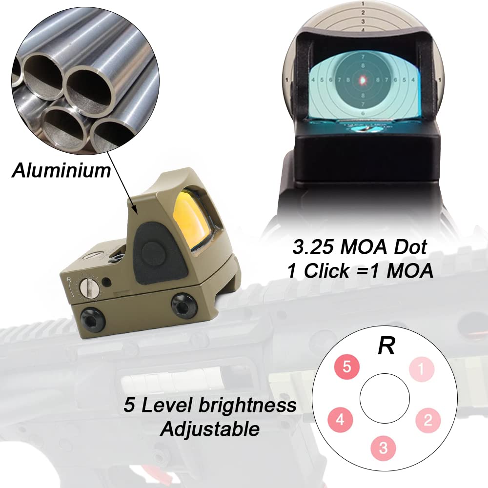 Tactical RMR Red Dot Sight, 3.25MOA w/Weaver Picatinny Mount Adjustable ...