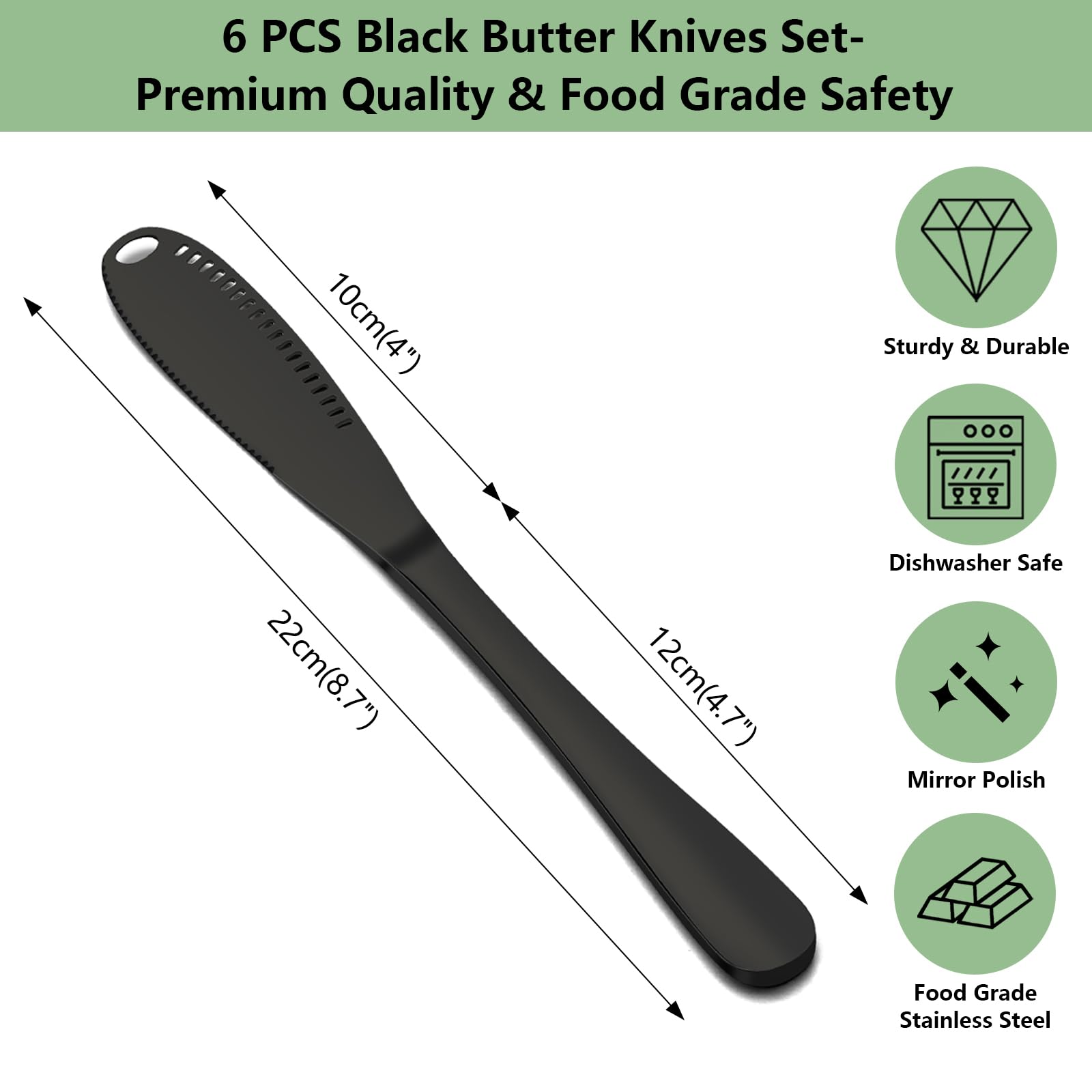 Snapklik.com : 6PCS Black Butter Knives Set, Highly Mirror-Polished ...