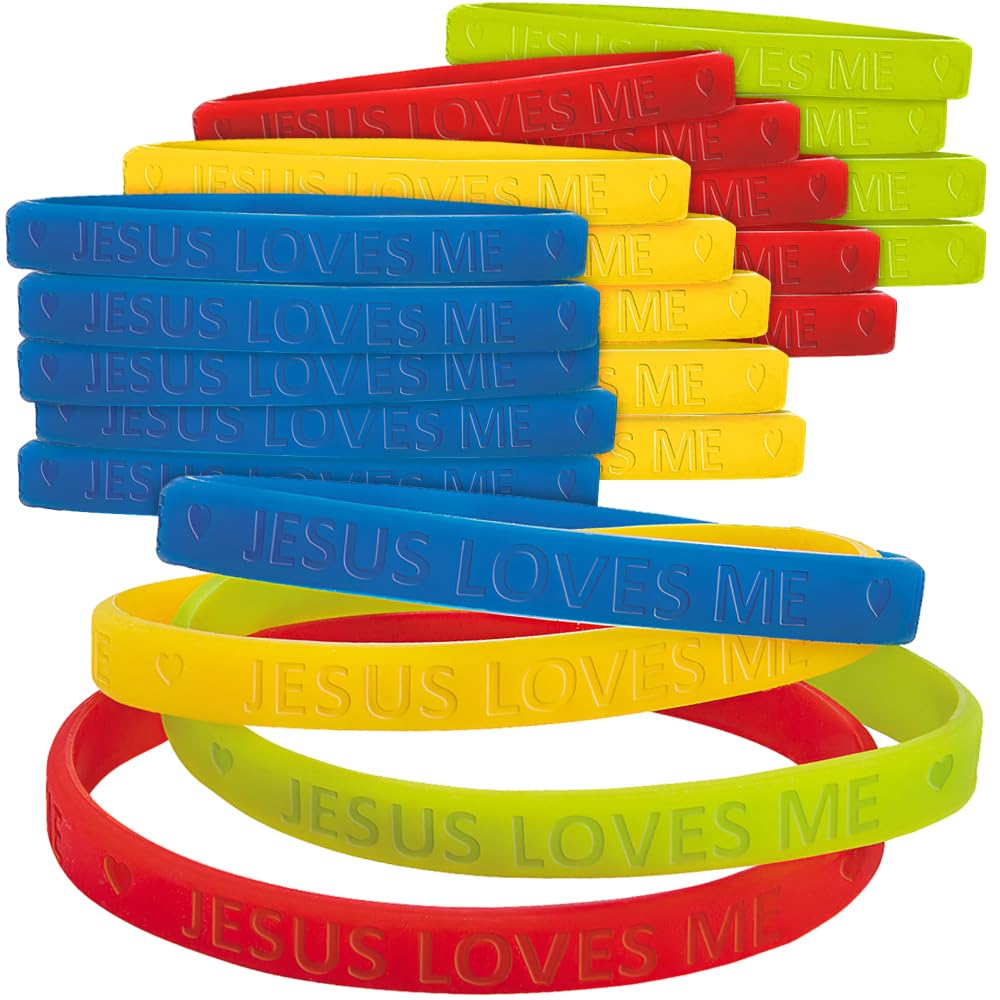 Amazon.com: Fun Express Jesus Loves Me Colorful Thin Band Rubber ...