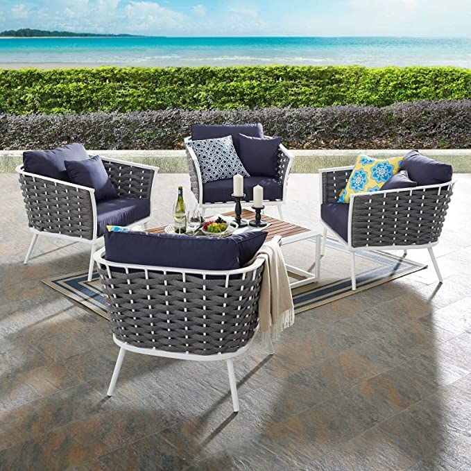 QUBOX Patio Furniture Set, 5 Pieces Porch Backyard Garden Outdoor ...
