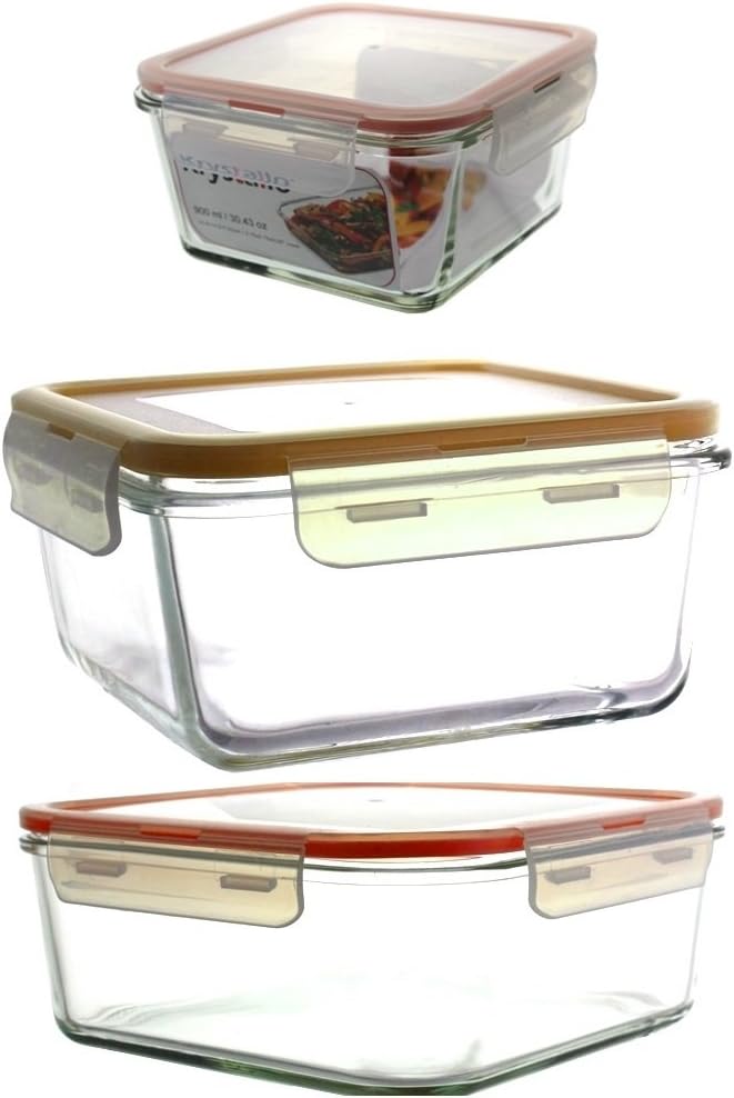 Amazon.com: Chefcaptain 3 Pieces Glass Food Storage Container with Snap ...