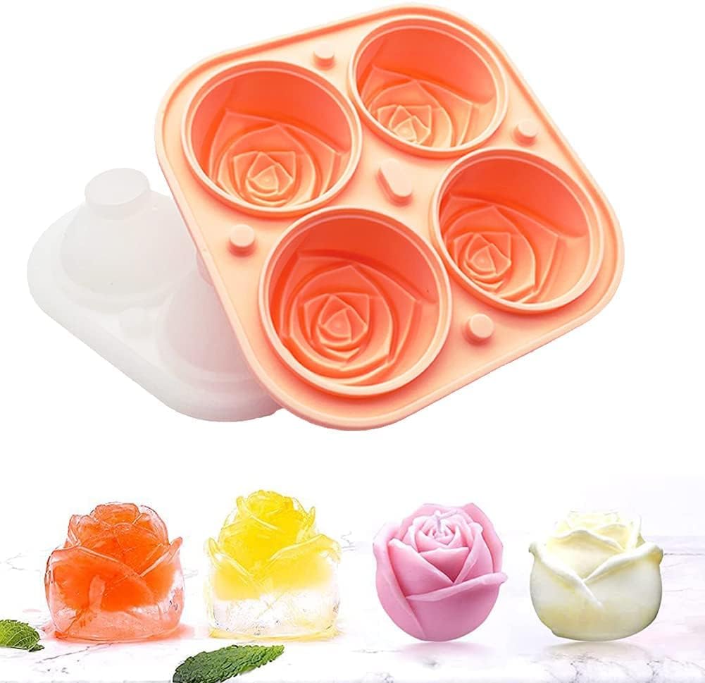 Amazon.com: Rose Ice Cube Tray,2.4 Inch Silicone Ice Cube Trays,4 ...