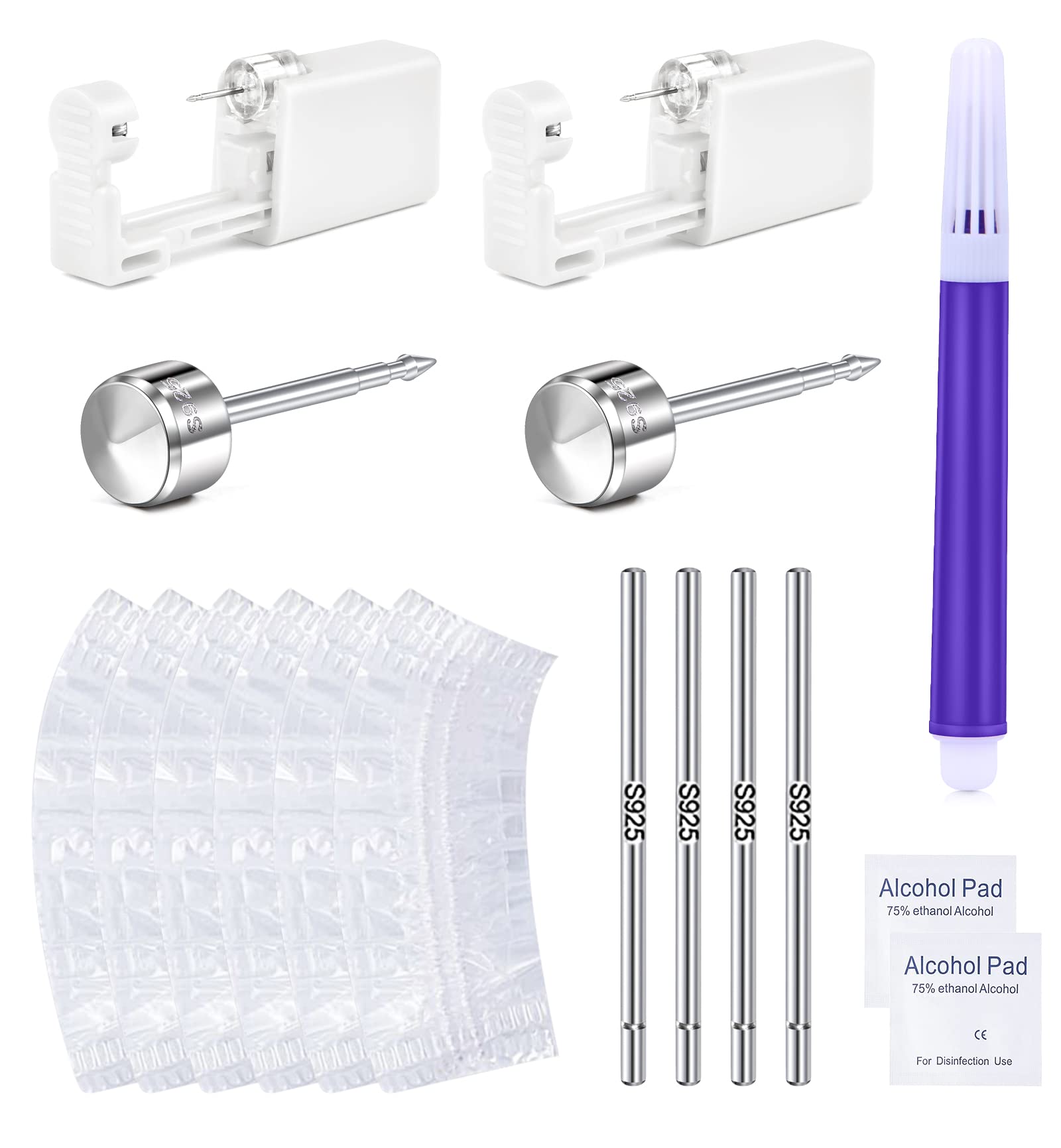 Amazon.com: JIESIBAO 925 Sterling Silver Ear Piercing Kit White Gold ...