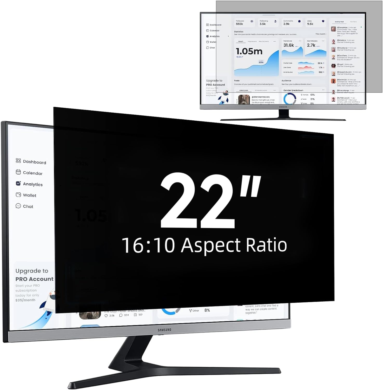 Amazon.com: Mamol 22 Inch Computer Privacy Screen Filter for 16:10 ...