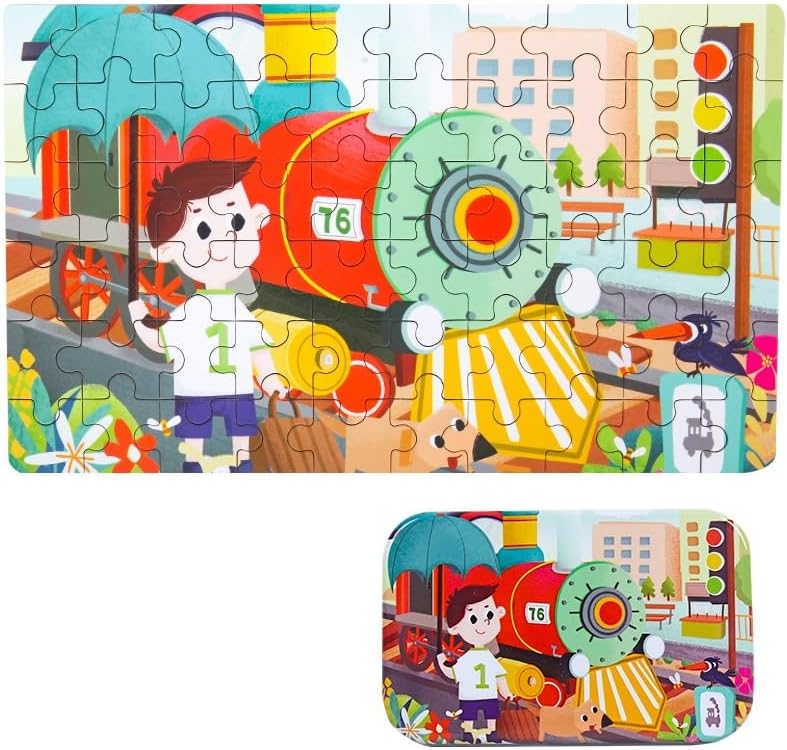 Buy TINY TOYS CO 60Pcs Wooden Jigsaw Puzzle In Travel/Keepsafe Tin Box ...