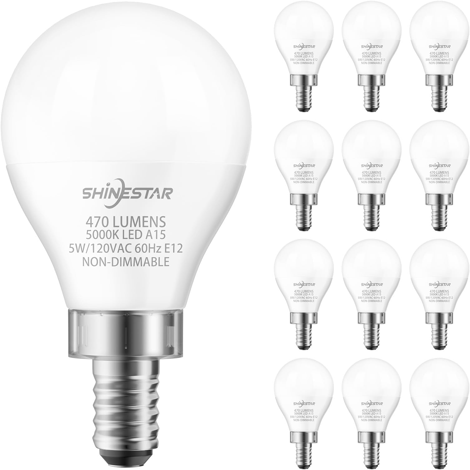 8 Pack E12 Ceiling Fan Light Bulbs, 60W Equivalent, Natural Daylight ...