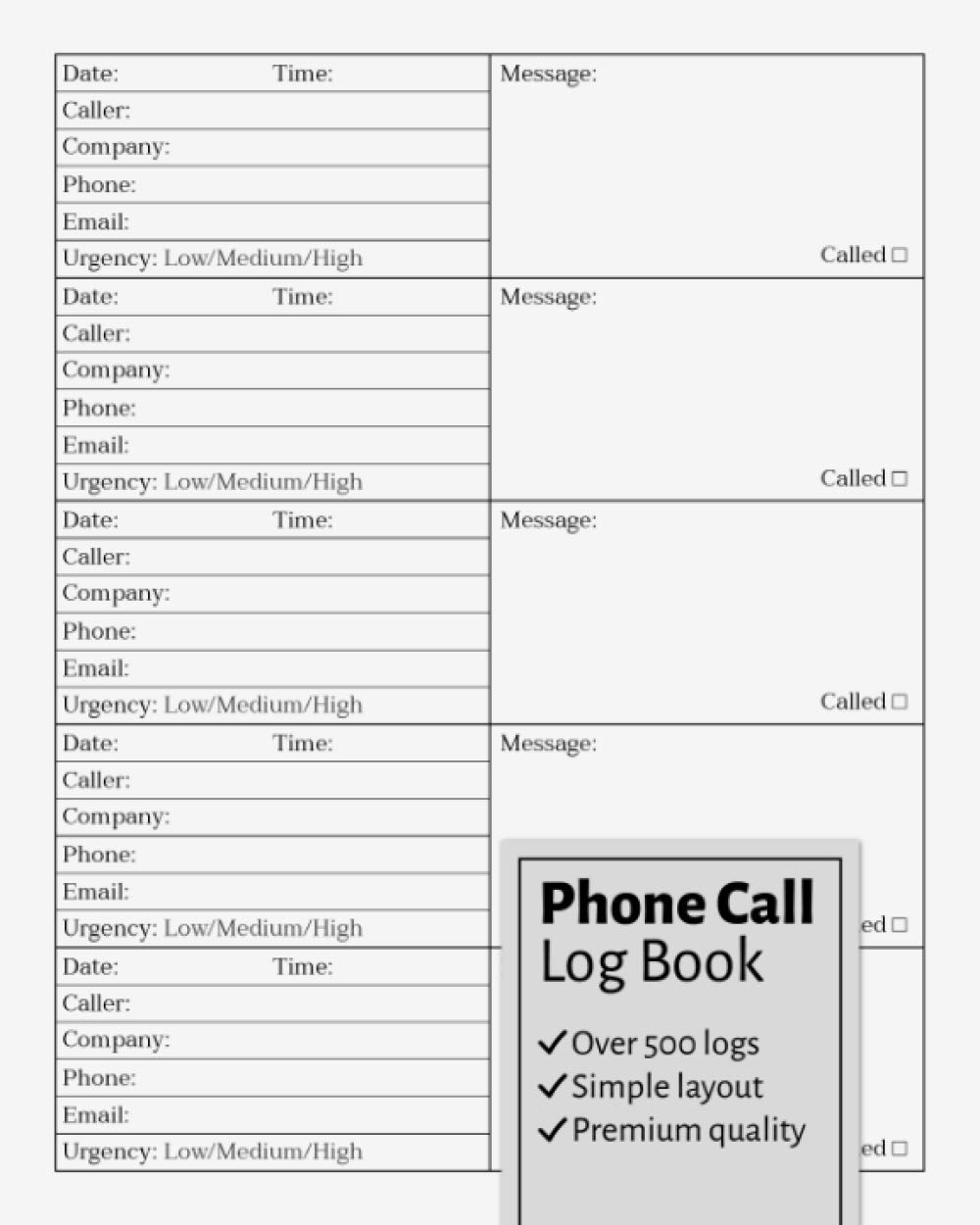 Phone Call Log Book: Telephone Message Book With Over 500 Call Log ...