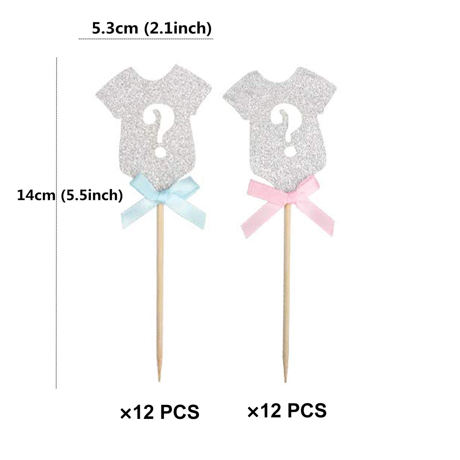 Blumomon 24Pcs Silver Glitter Gender Reveal Cupcake Toppers Onesie ...