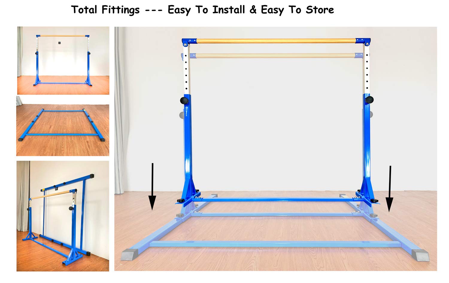 MARFULA Adjustable Gymnastics Bar Kip Bar with Fiberglass Rail & 304 ...