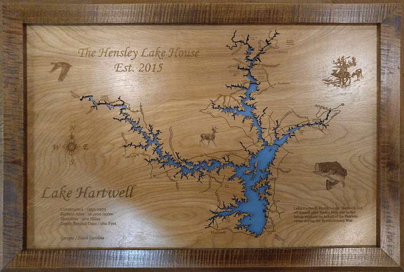 Amazon.com: Lake Hartwell, Georgia: 31" x 47" Framed Wood Laser ...