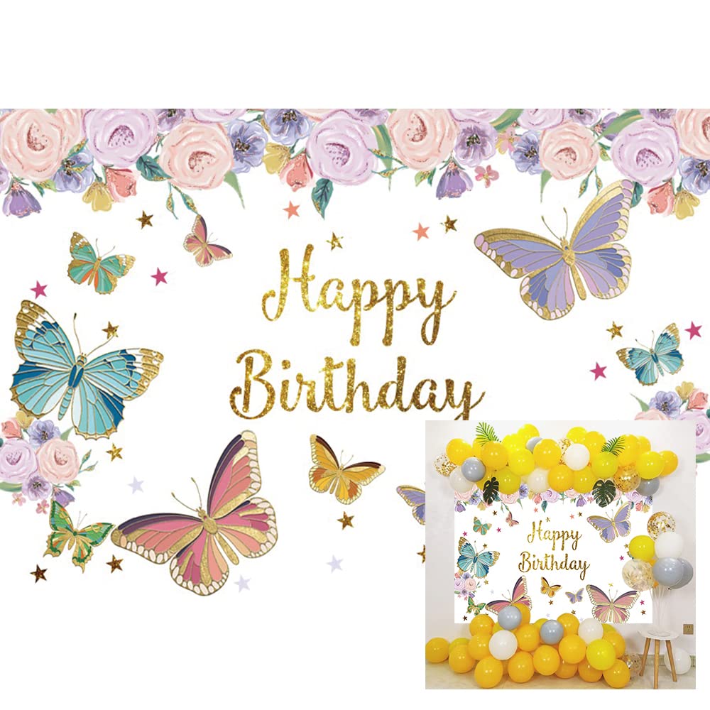 Buy Baocicco 5x3ft Butterfly Happy Birthday Backdrop for Photography ...