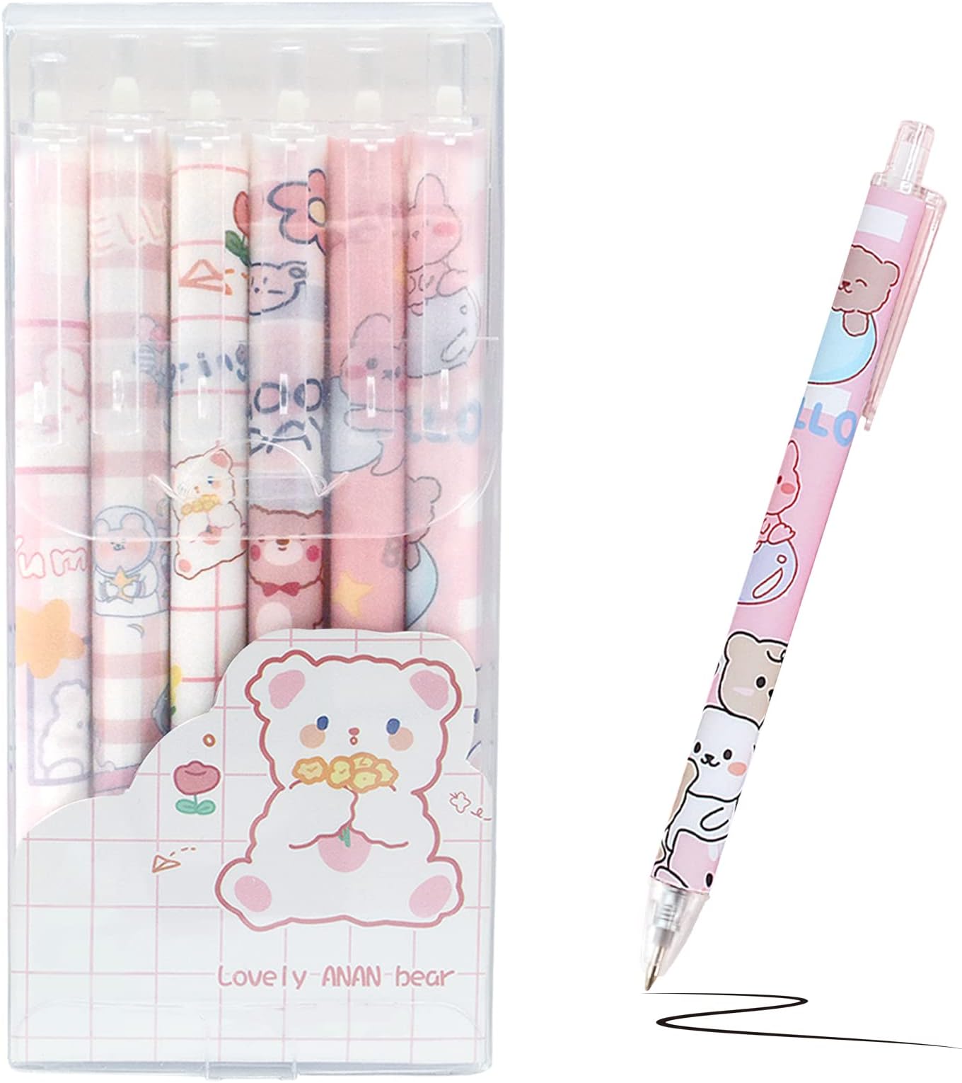 Amazon.com: TACYKIBD 6Pcs Retractable Cute Pens, Kawaii Cartoon Bear ...