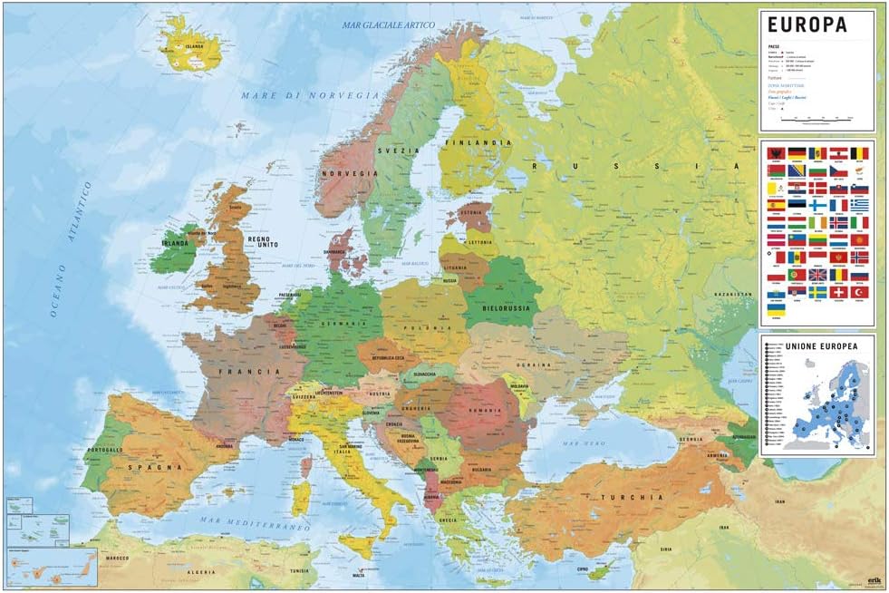 Stukk Map of Europe Wall Art Poster - A1 (594 x 841mm), white : Amazon ...