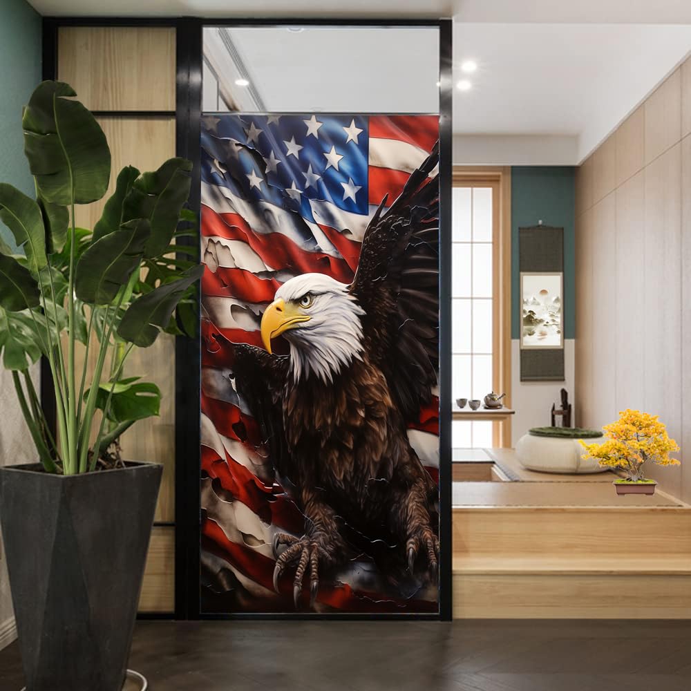 Bald Eagle With American Flag Static Cling Bald Eagle With The