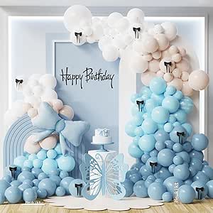 Amazon.com: 167Pcs Dusty Blue Bow Balloon Garland Arch Kit, Pastel Blue White Sand latex ...