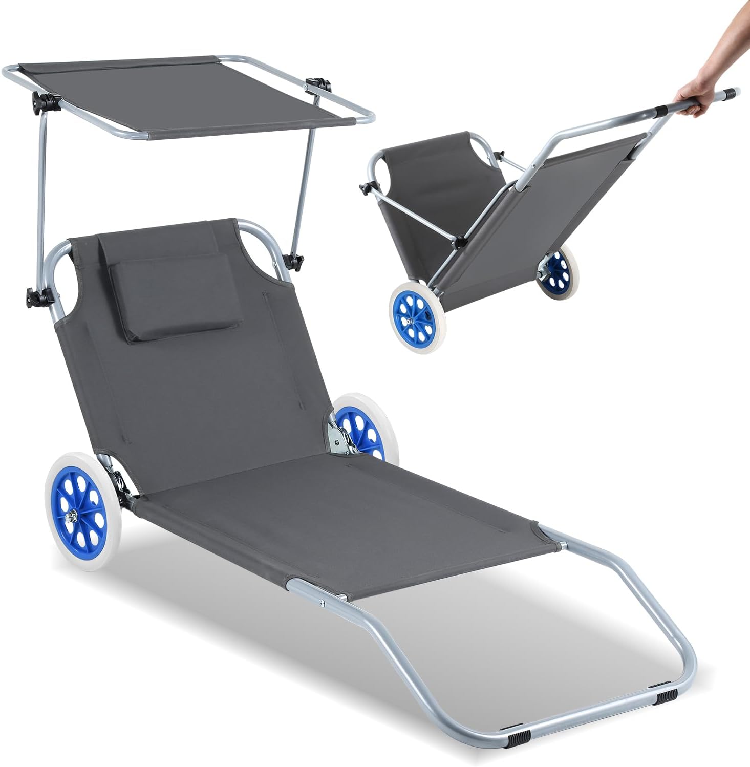 Ansobea Chaise longue pliable avec toit et roulettes - Dossier réglable ...