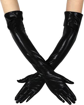 Amazon.com: Long Metallic Gloves Shiny Opera Party Cosplay Gloves Rave ...