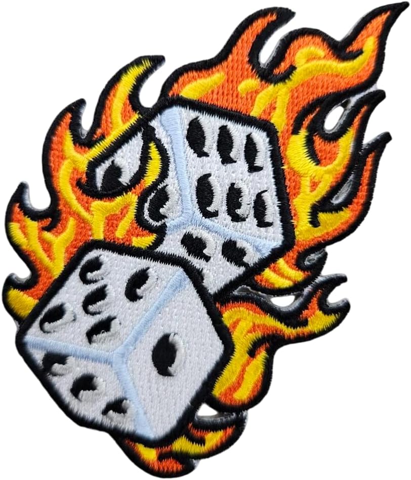 Amazon.com: 3.5" Embroidered Flaming Dice Iron On Patch | Decorative Flaming Flame Dice Applique ...