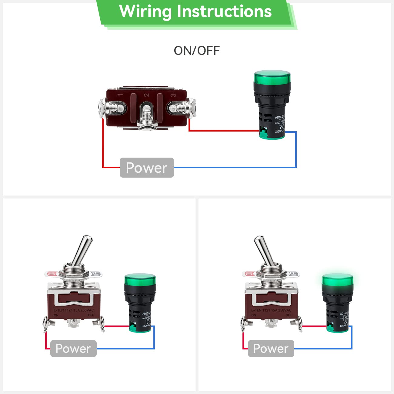 Snapklik.com : JANDECCN 5 Pack Rocker Toggle Switch 15A 250V AC, SPST ...