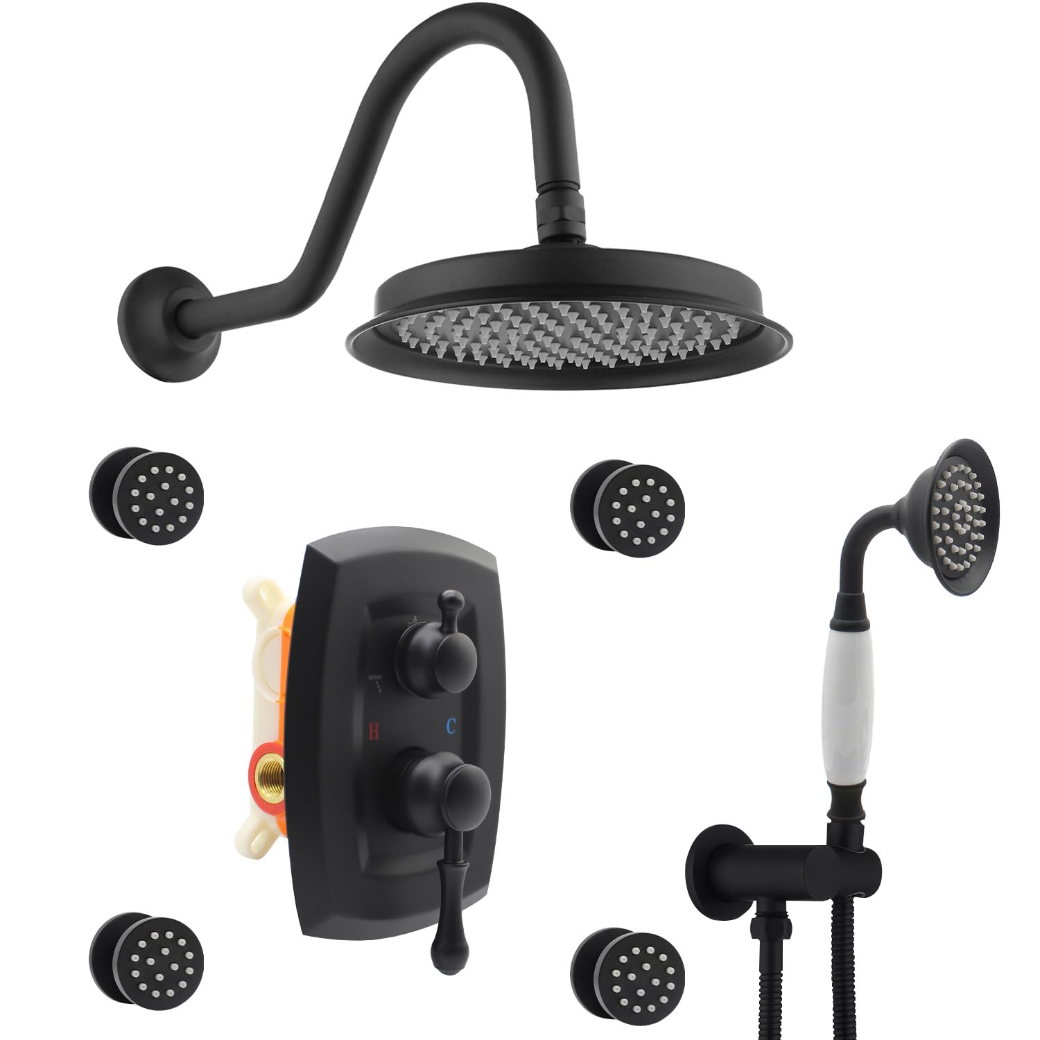 ZYGOLVQ Antique Shower System with Body Jets - 9" Wall Mounted Rainfall ...