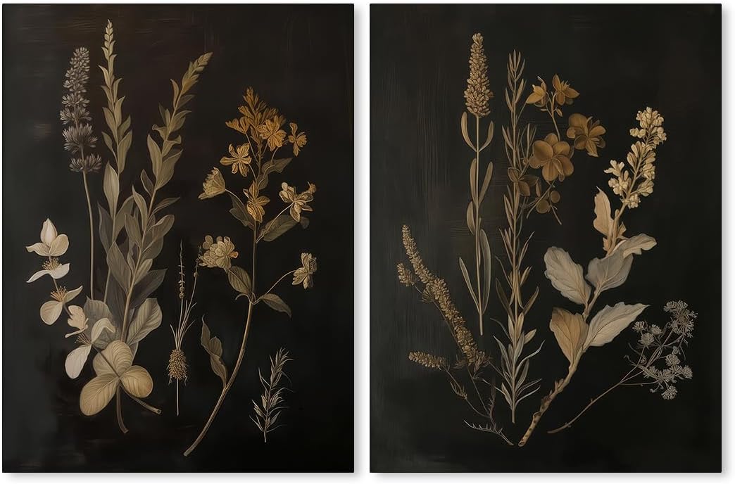 Amazon.com: WLZWD Moody Dark Academia Flower Wall Art Vintage Botanical ...