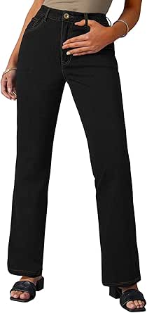 Pink Queen Women Bootcut Stretchy Jeans High Waisted Straight Leg ...