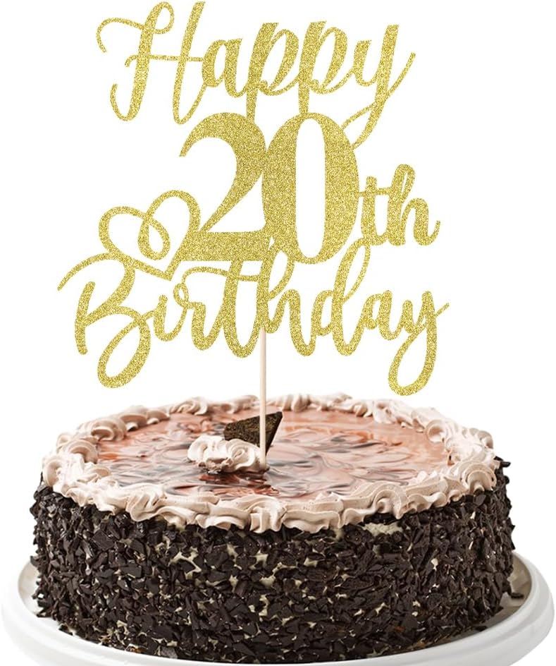 Amazon.com: YUINYO Glitter Happy 20th Birthday Cake Topper,Cheers to 20 ...