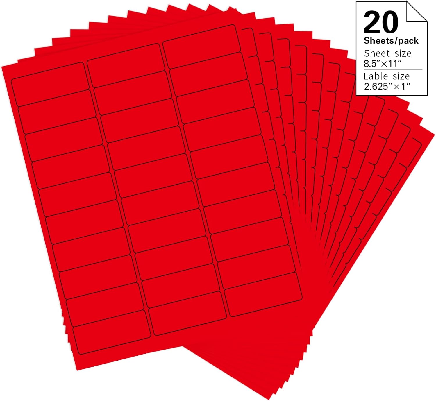 1" x 2-5/8" Colored Address Labels, 600 Bright Red Label Stickers ...
