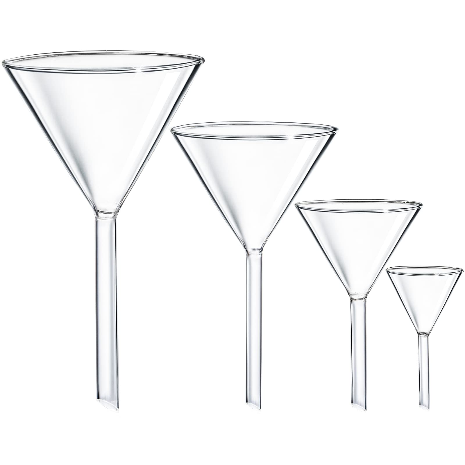 Okllen Set of 4 Lab Borosilicate Glass Funnel, Heavy Wall Glass Funnel ...